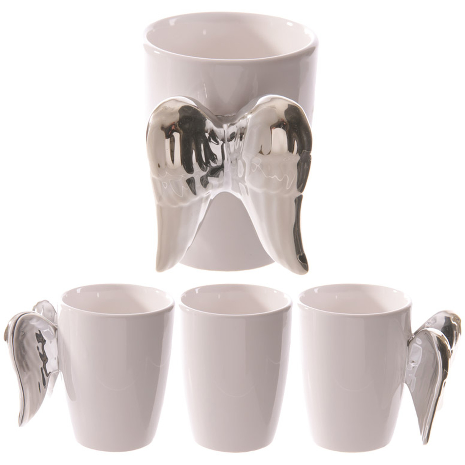 Novelty Ceramic Shaped Handle Mug - Silver Angel Wings