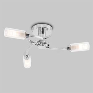 Modern 3 Way Spiral Flush Chrome Ceiling Light Fitting With Glass Shades