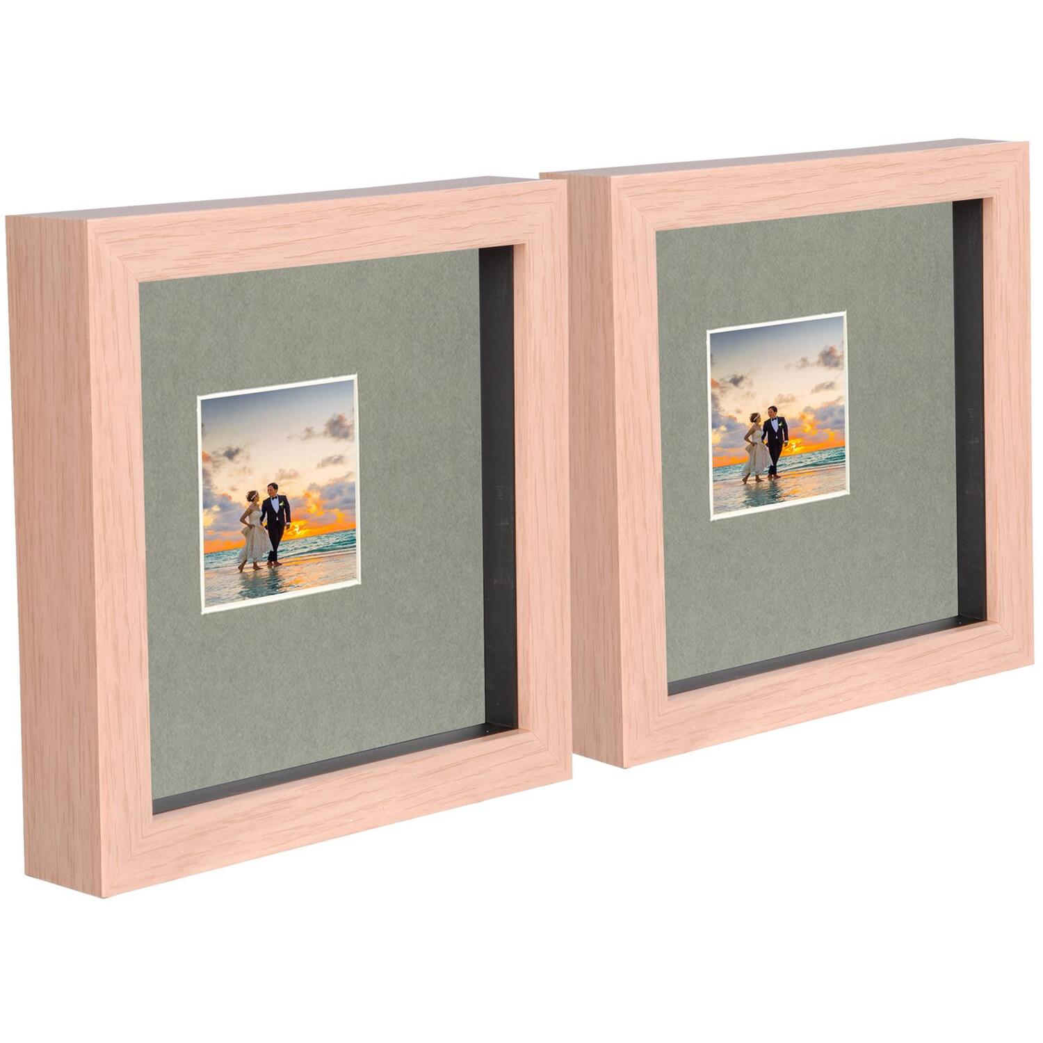 6" x 6" 3D Box Photo Frames - 2" x 2" Mount - Pack of 2