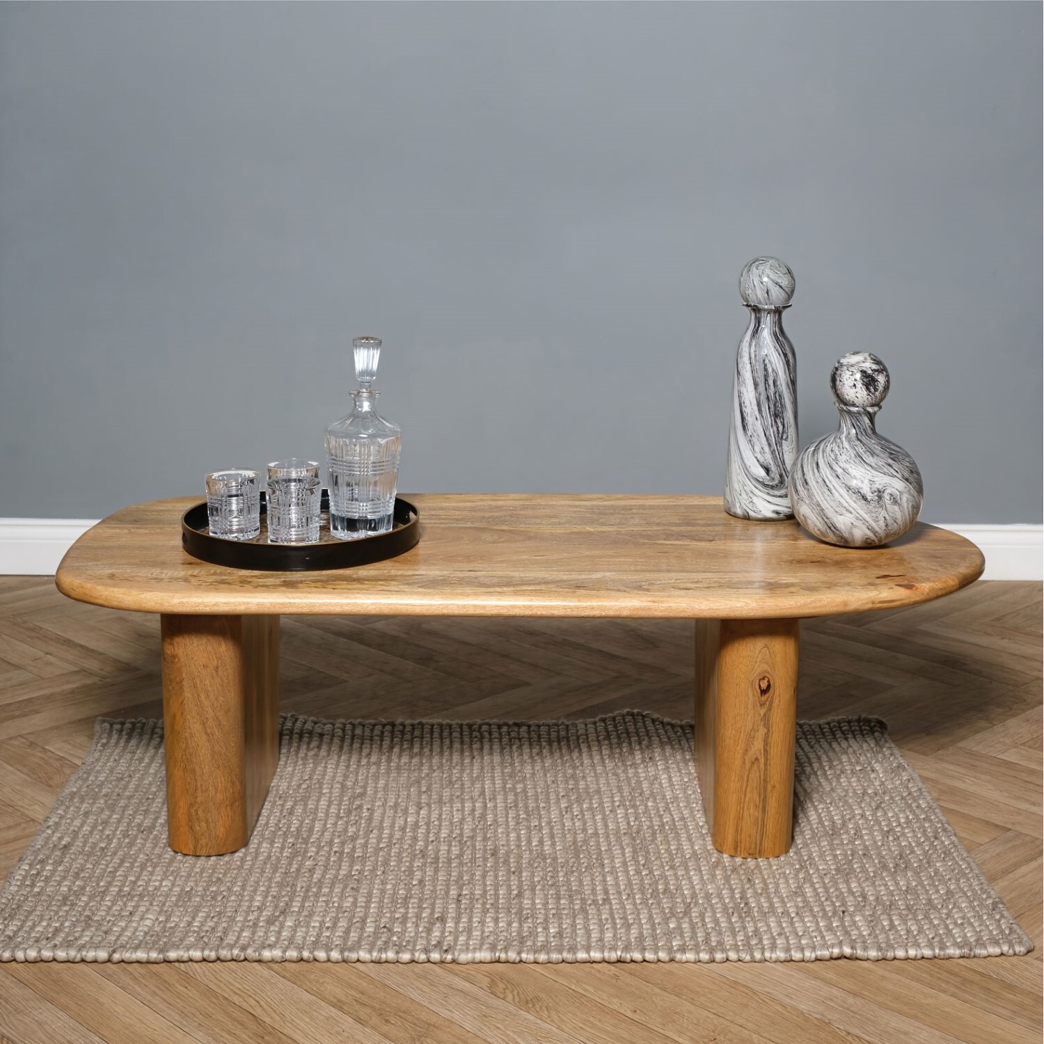 Solid Mango Wood Coffee Table Light Oak Finish