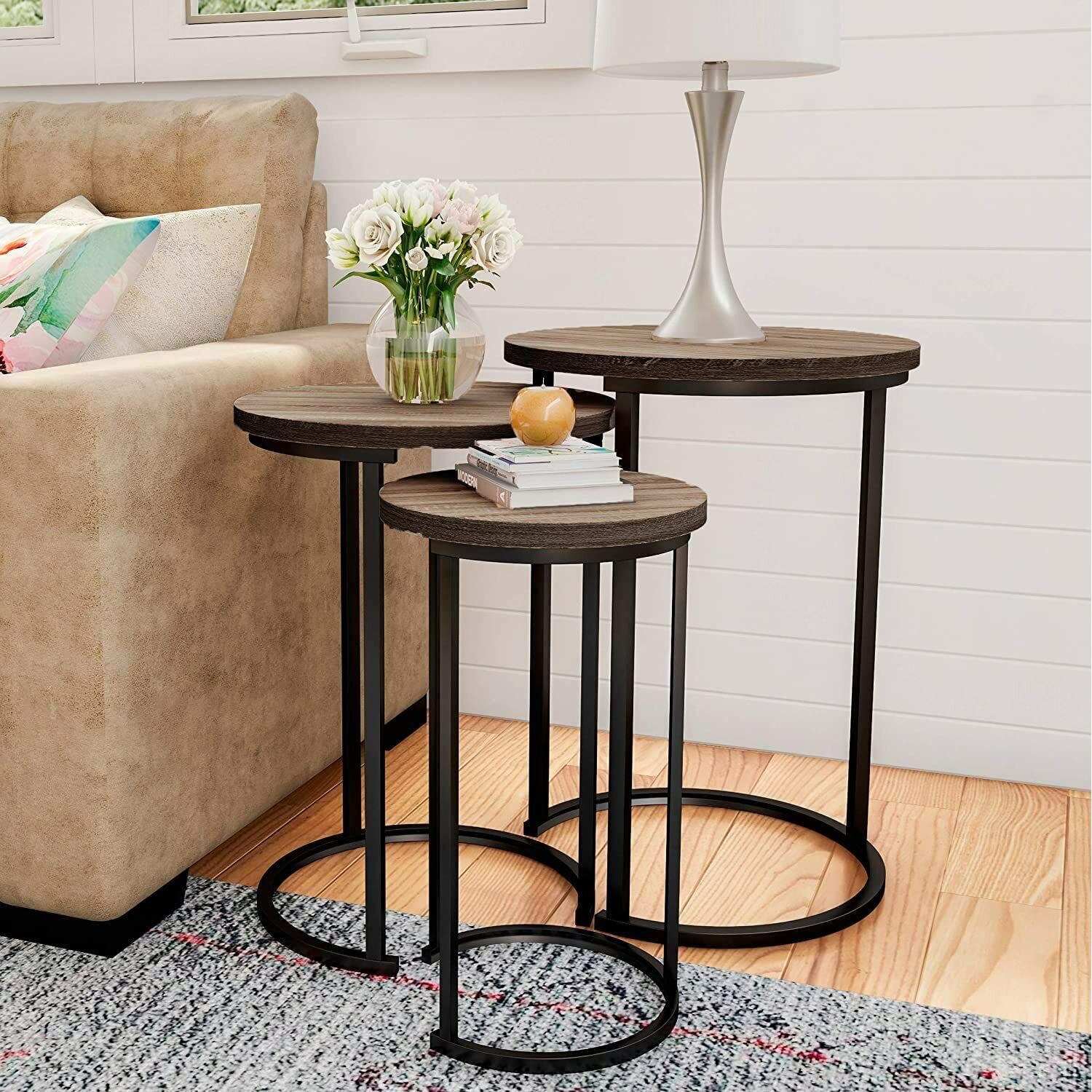Set Of 3 Round Wooden Nesting Tables