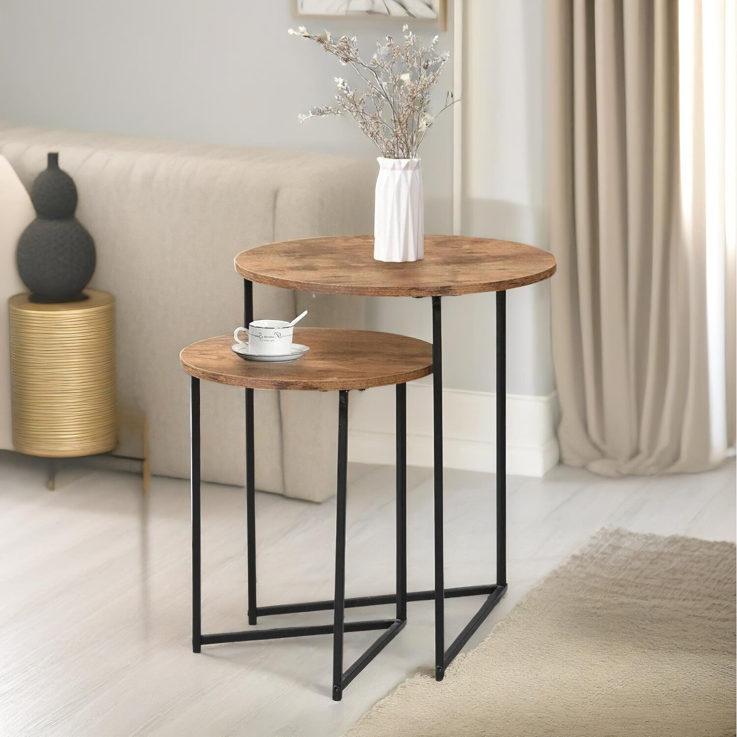Set Of 2 Round Nesting Tables With Triangular Base