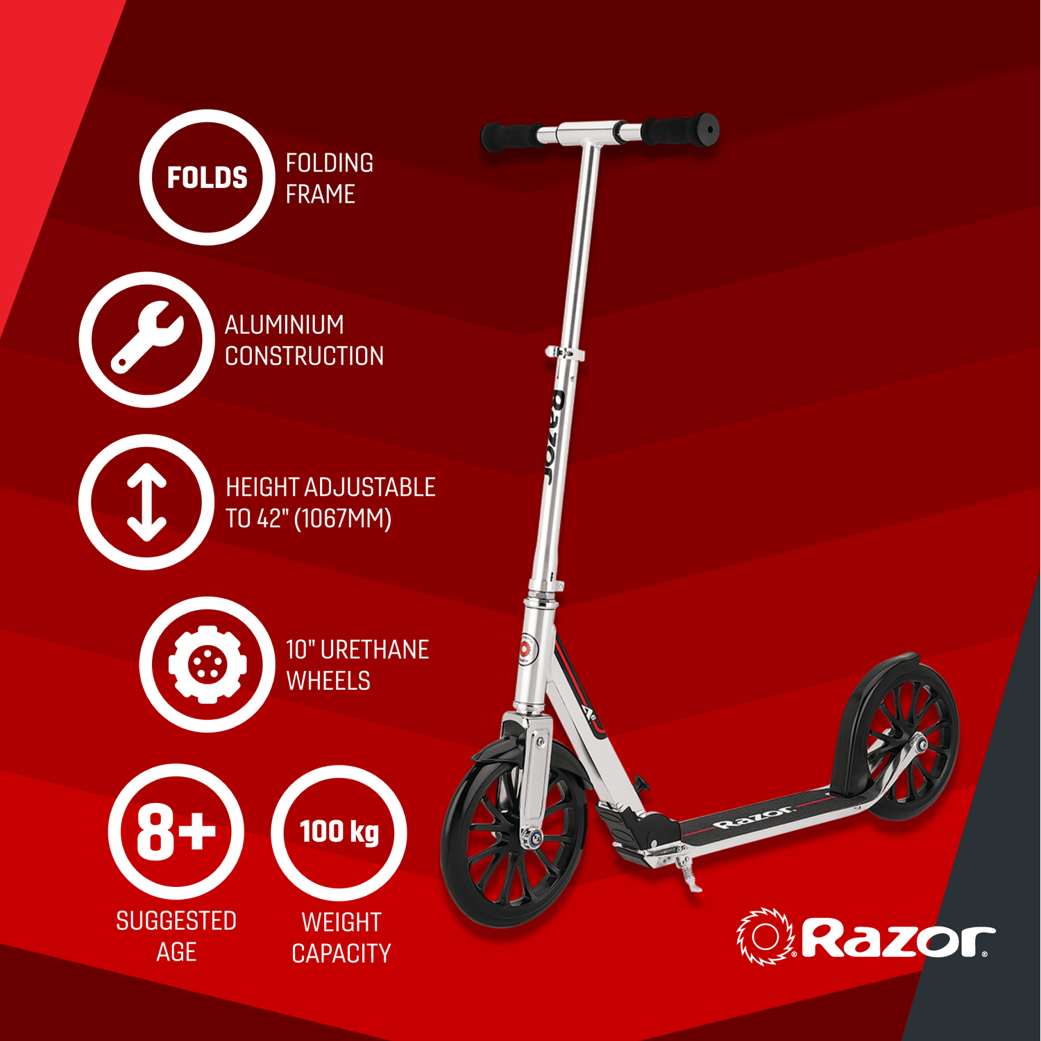 Razor A6 Kick Scooter For Teens And Adults Silver