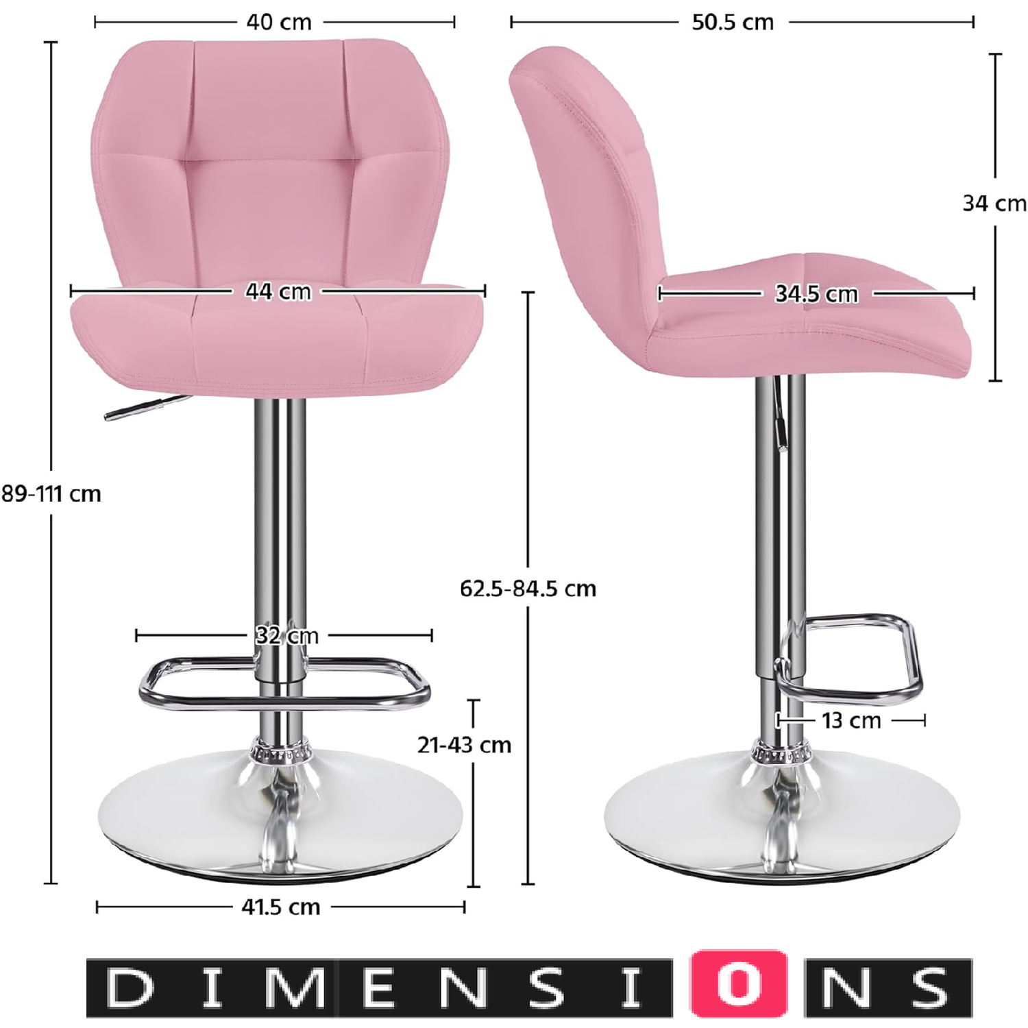 Set of 2 Pink PU Leather Bar Stools