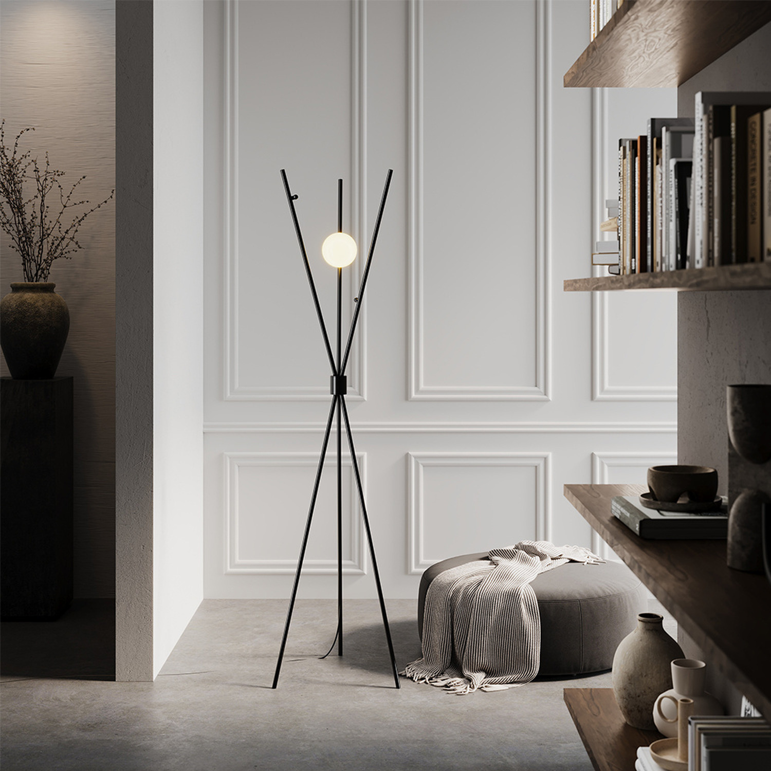 Standing Floor Lamp with Metal Tripod Base and Plastic Shade