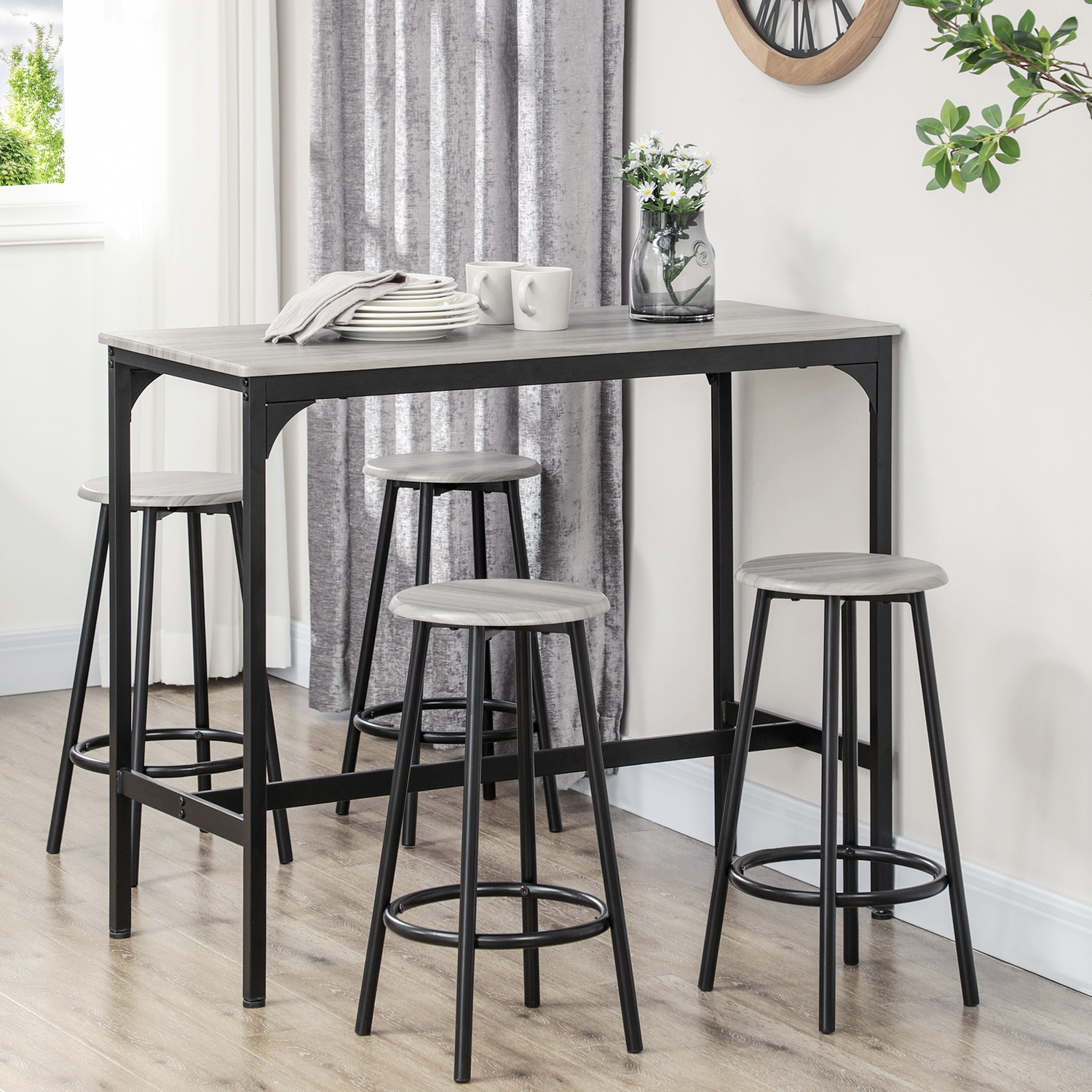 HOMCOM 5 Piece Bar Table Set Industrial Set for 4