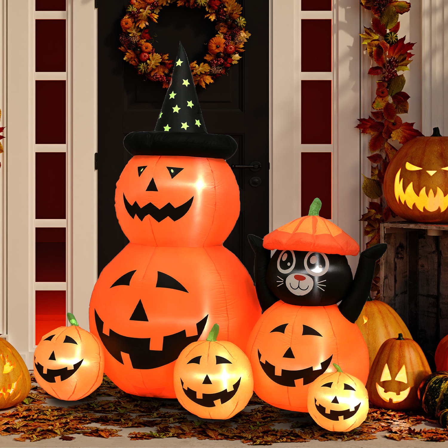 Outsunny Self-Inflating Halloween Inflatables Pumpkin and Cat