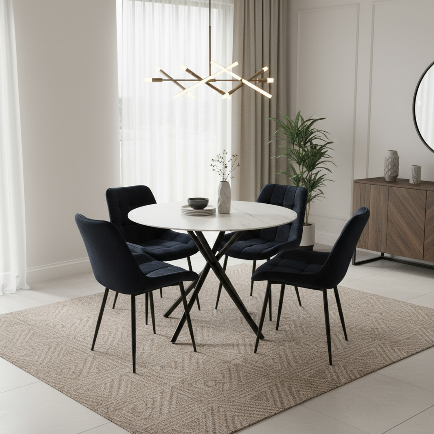Seattle Dining Table with 4 Erica Velvet Chairs