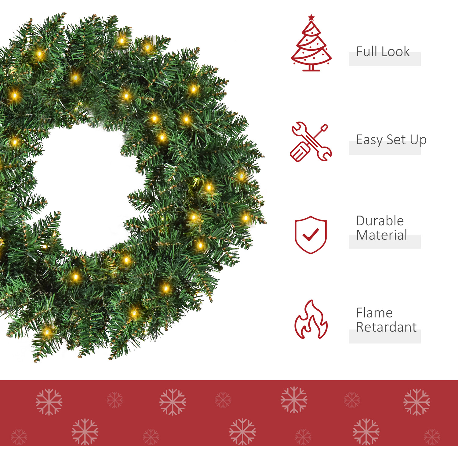 55CM Pre-lit Christmas Wreath with 50 Warm White LED