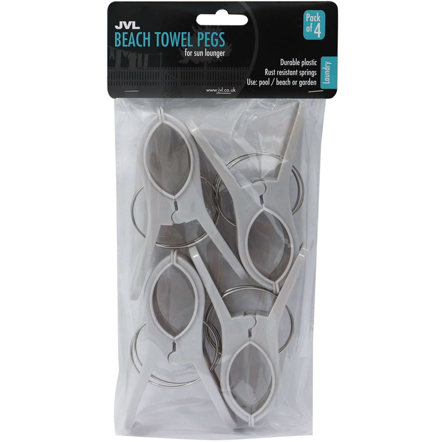 JVL Large Clamp Clip Beach Towel Grey Pegs