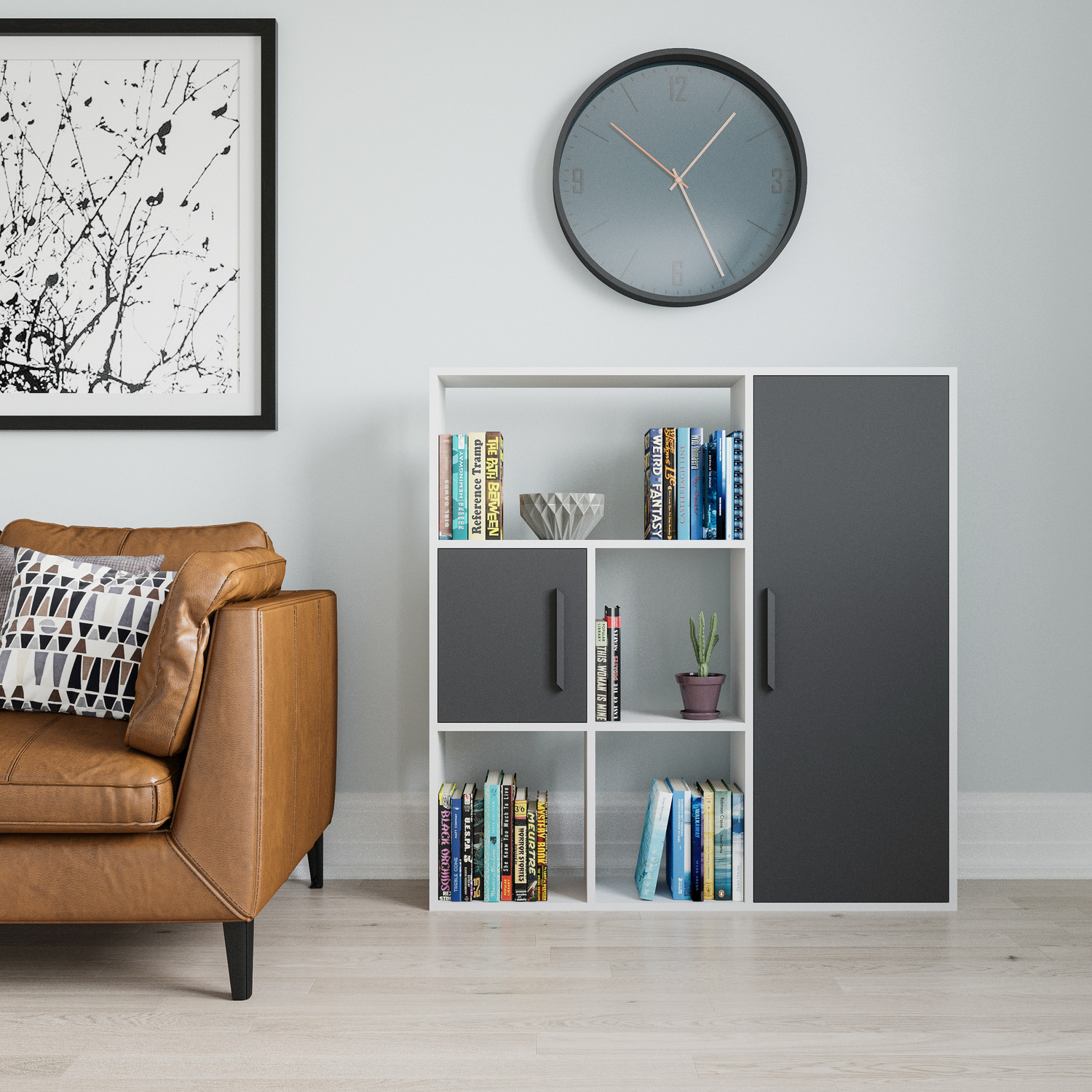Ridge 3-Tier Modern Bookcase Bookshelf Shelving Unit with Cabinets