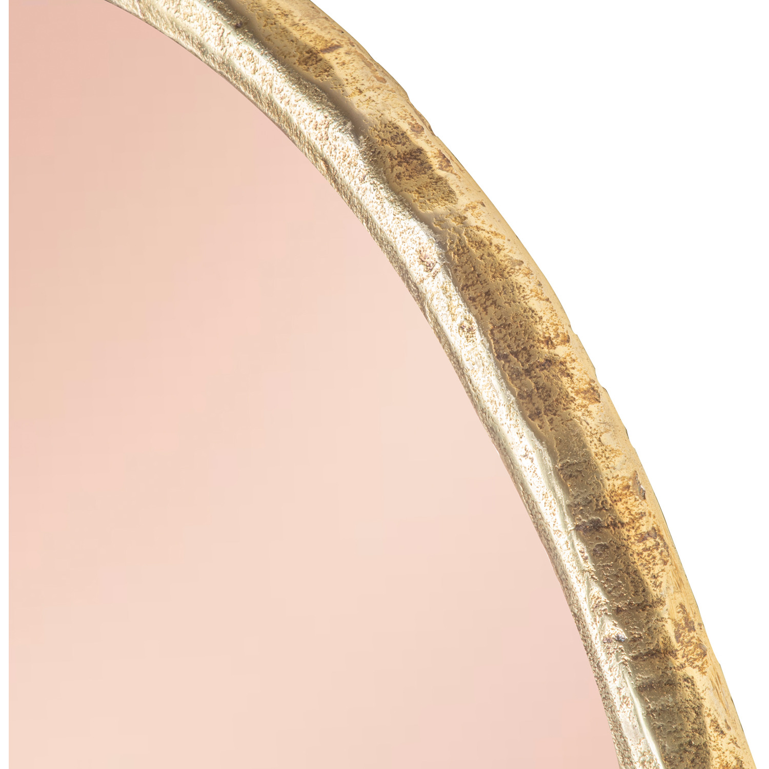 Zenith Organic Wall Mirror With Pink glass Metal Frame, Brass, 61cm Round.
