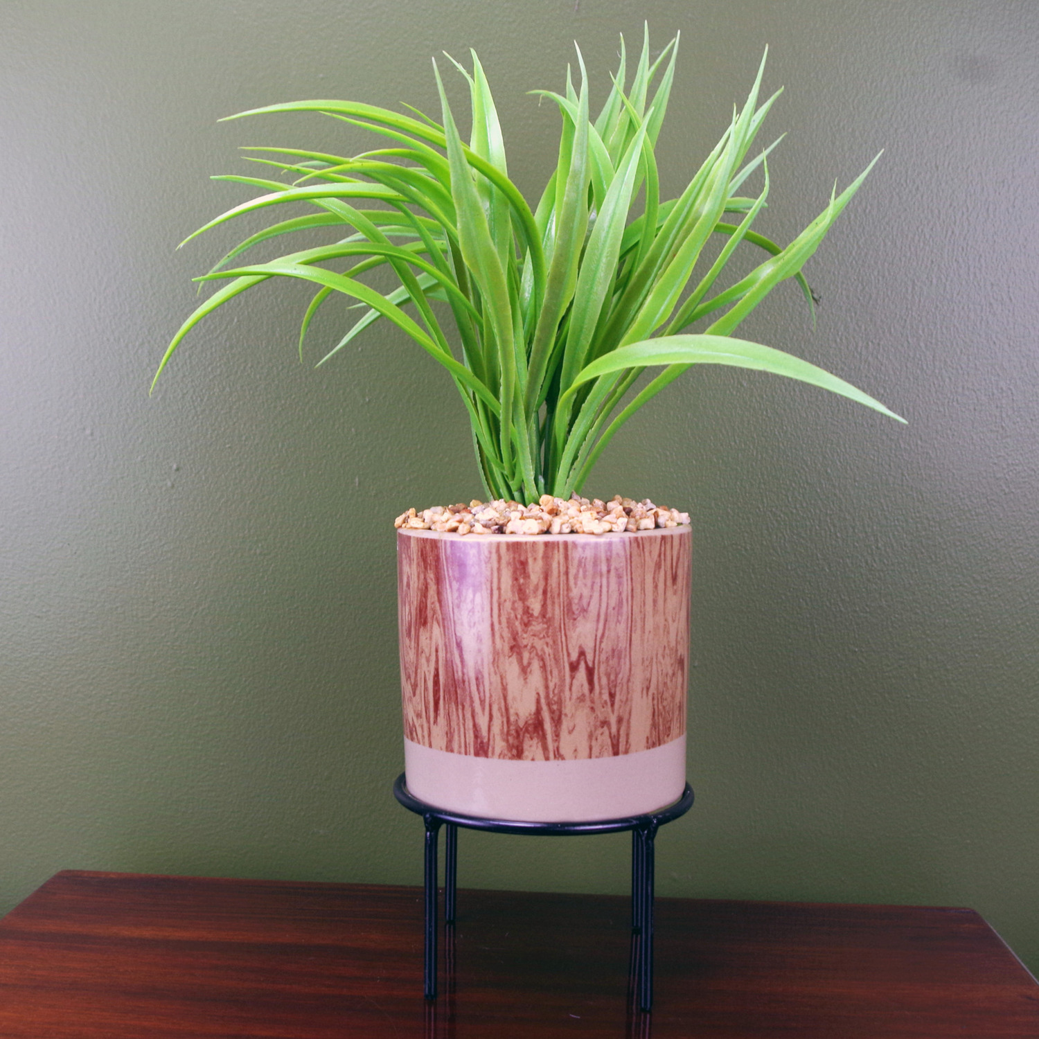 Artificial Grass Plant Contemporary Ceramic Planter and Metal Stand set