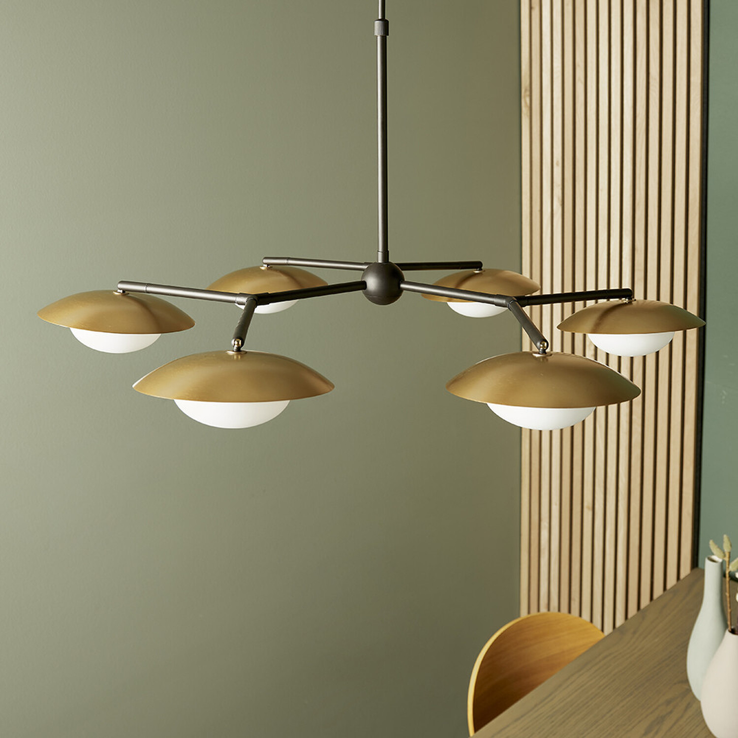 Tivoli 6 Light Ceiling Semi Flush Gold Dark Bronze Finish With Opal Glass
