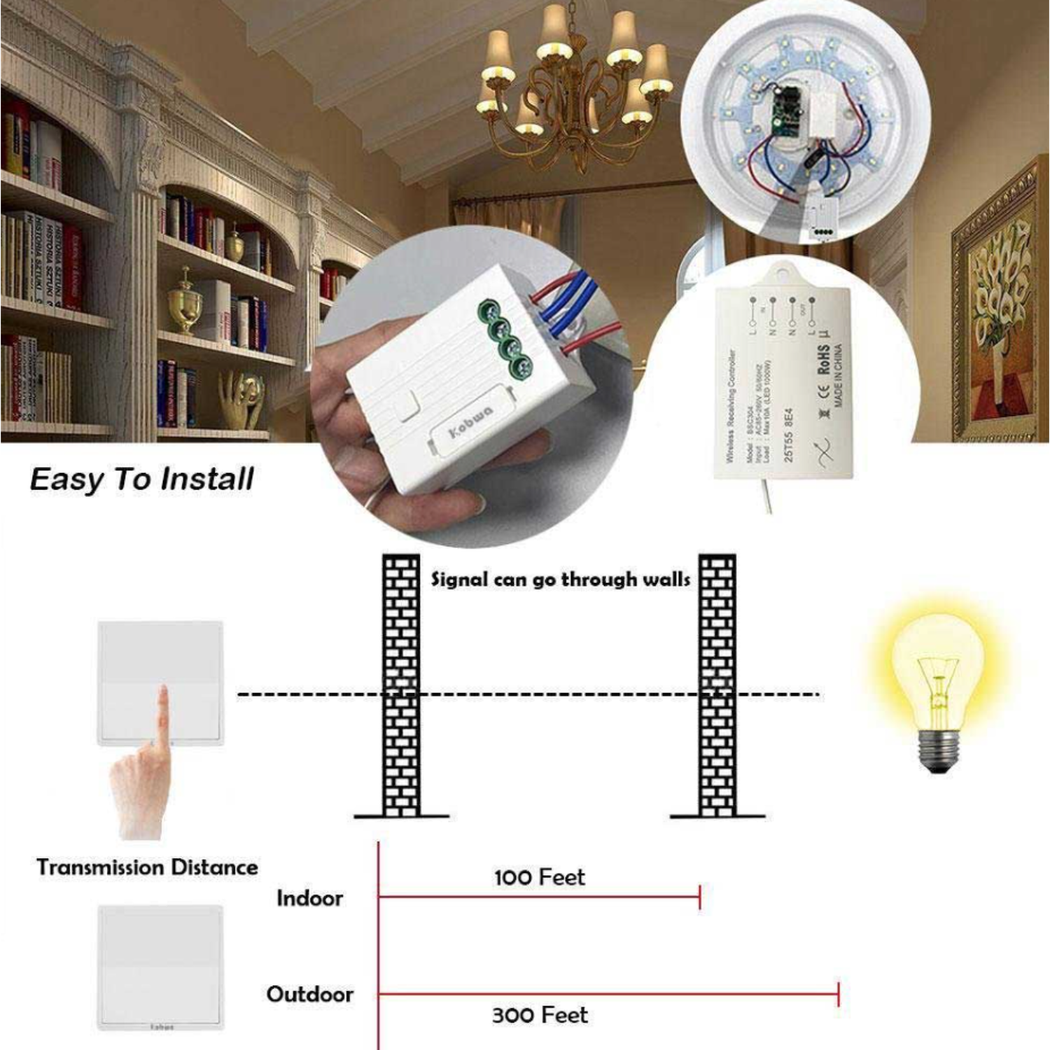 1 Gang Kinetic white Switch 100W RF Dimmable Receiver
