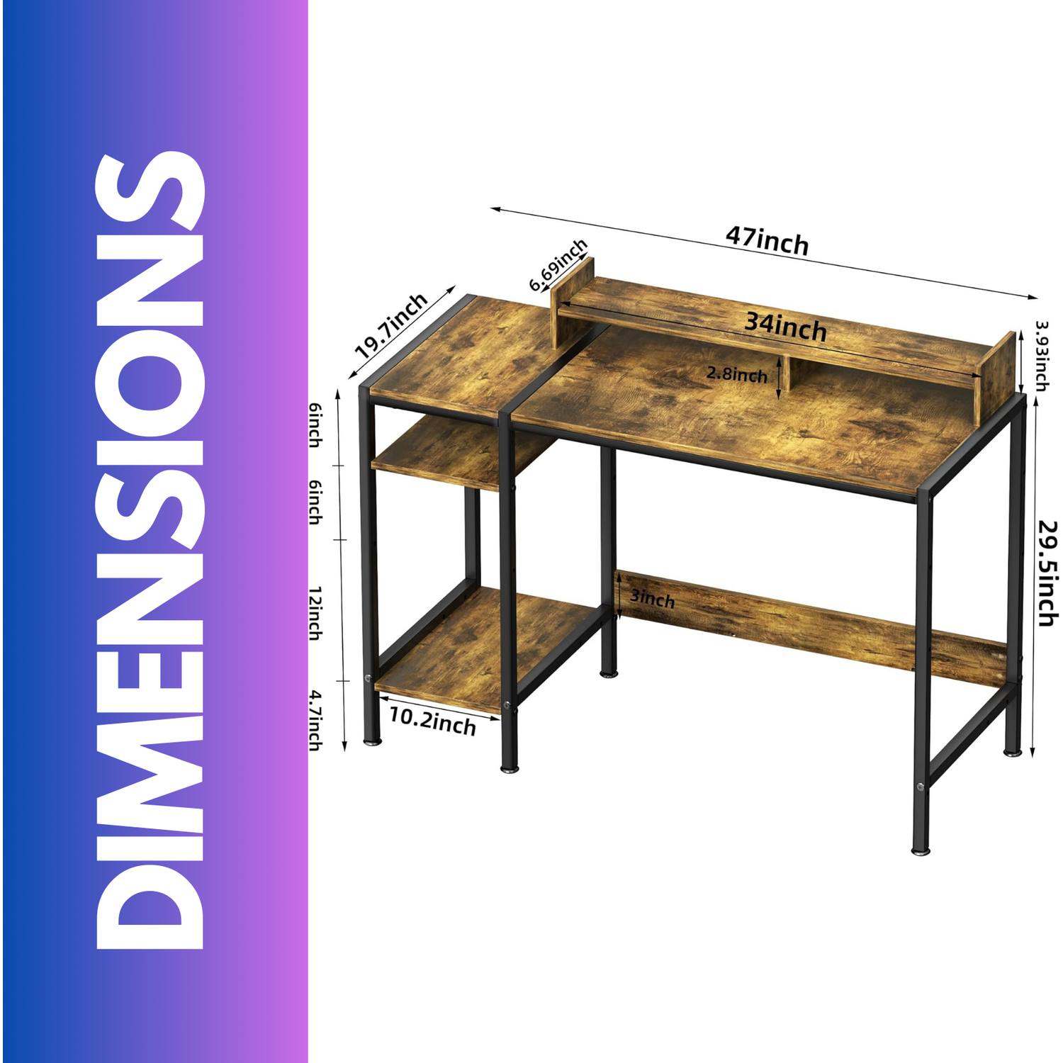 Industrial Computer Desk With Monitor Stand And Shelves