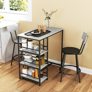 HOMCOM 3 Piece Breakfast Bar Table Set with Shelves Space Saving