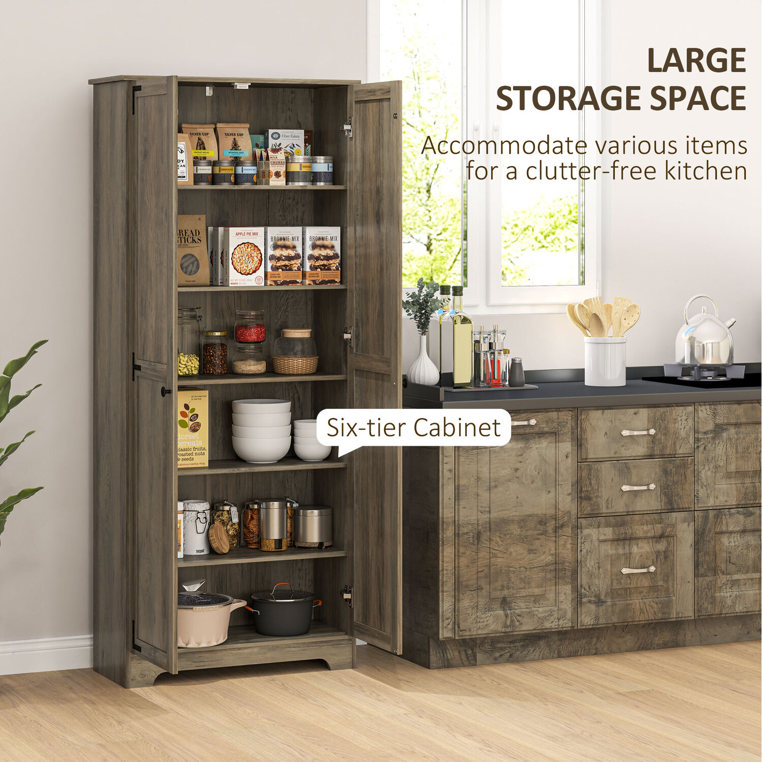 HOMCOM Farmhouse Kitchen Storage Cabinet with Adjustable Shelves