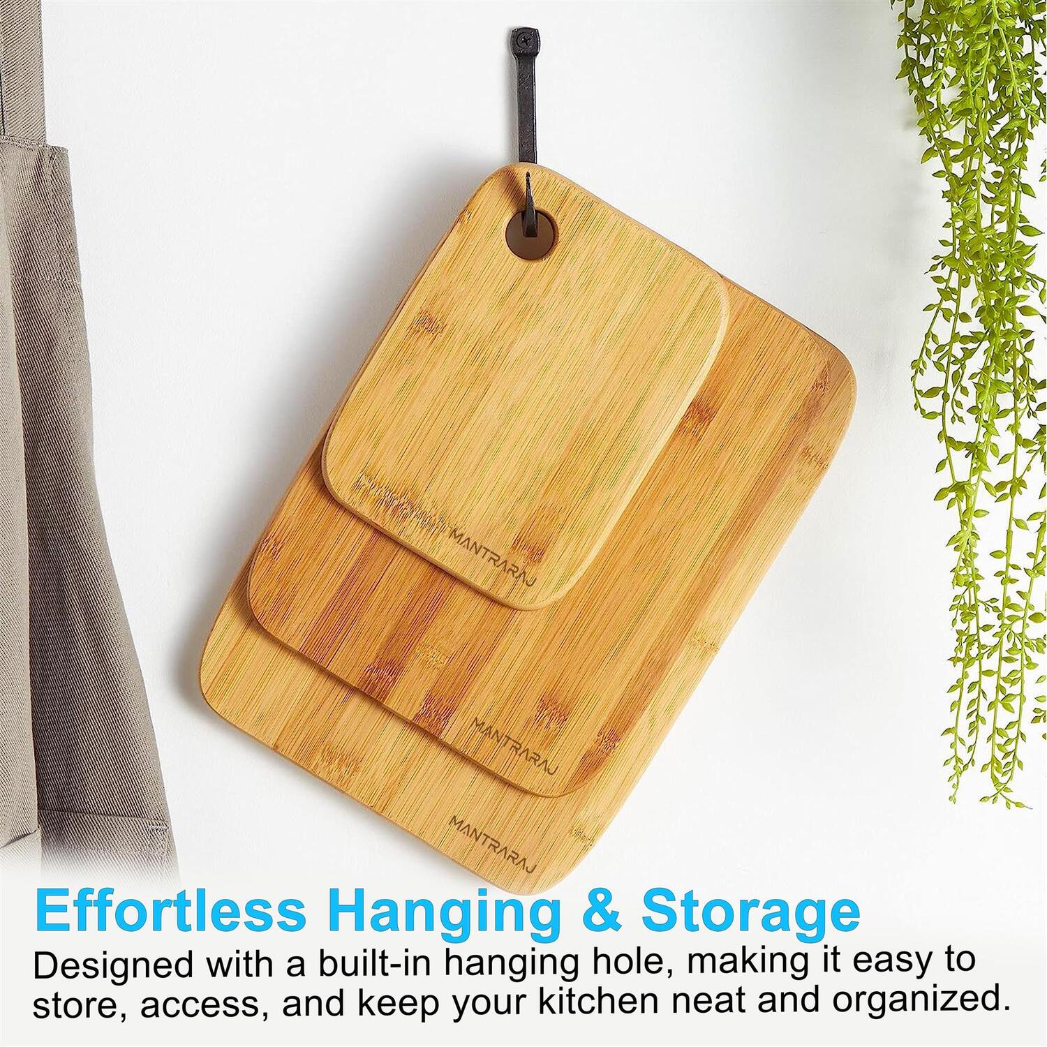 Set of 3 Bamboo Chopping Boards With Hanging Holes