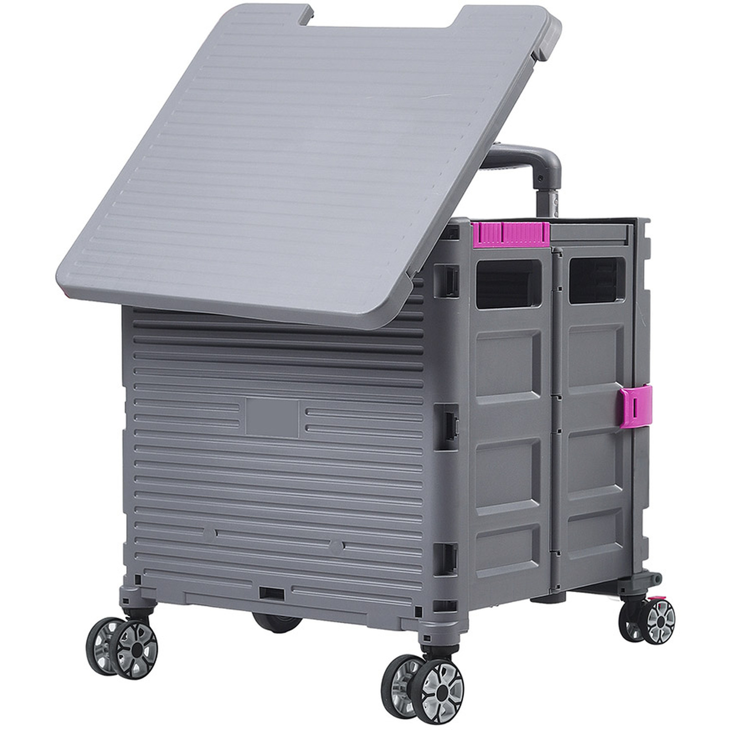 Collapsible Rolling Utility Crate with Magnetic Lid and Adjustable Handle