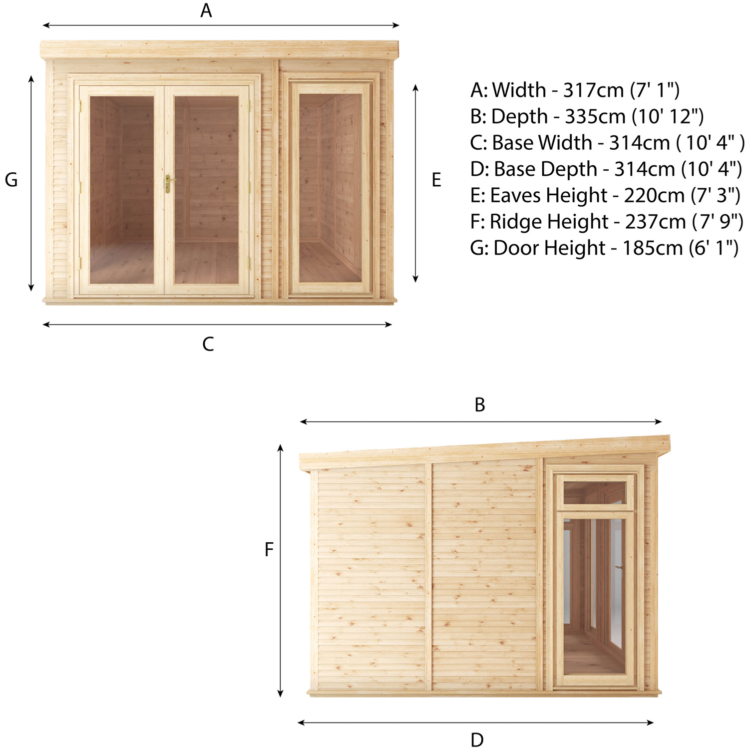3m x 3m Wooden Insulated DIY Garden Room Pent Double Door