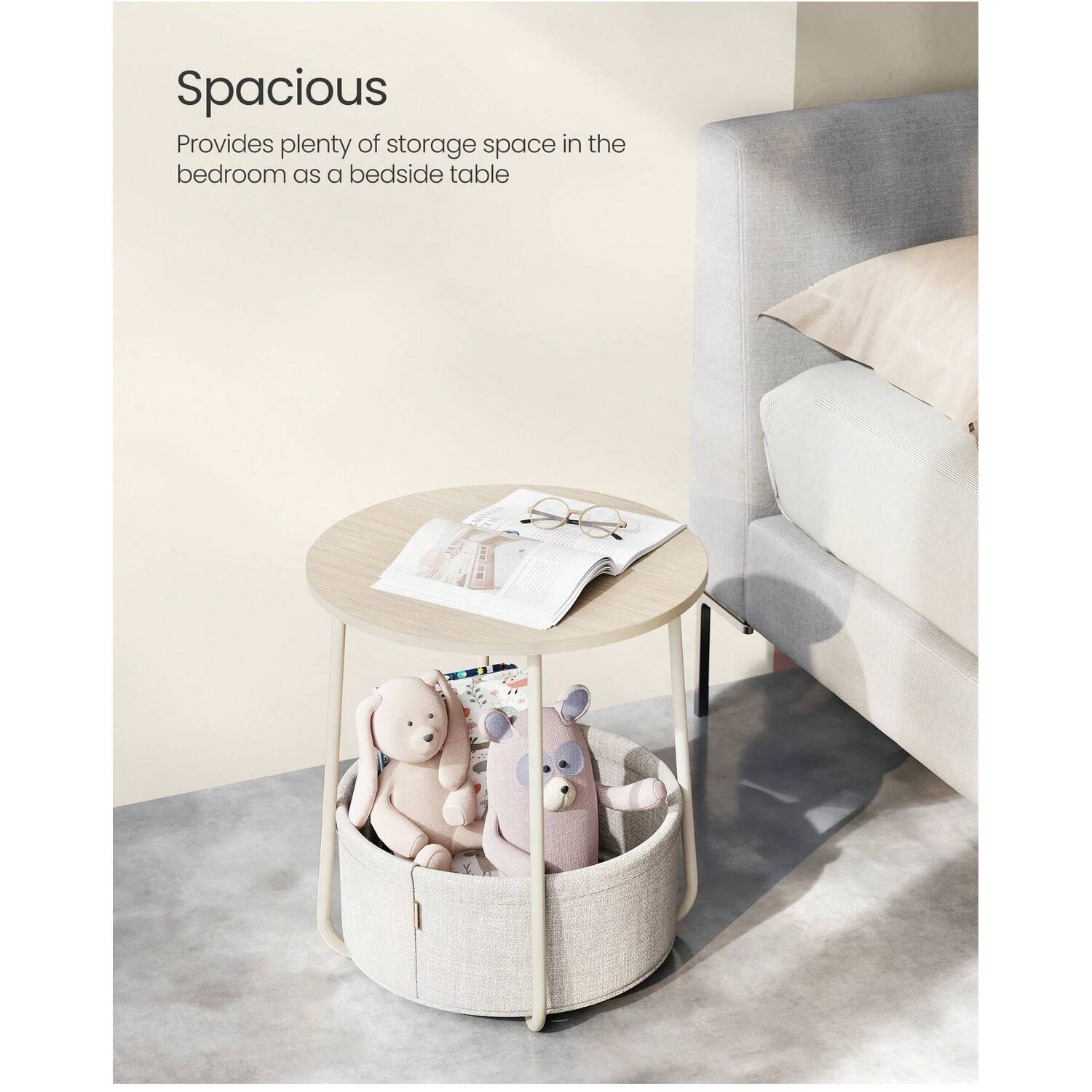 VASAGLE Round Side Table with Fabric Basket