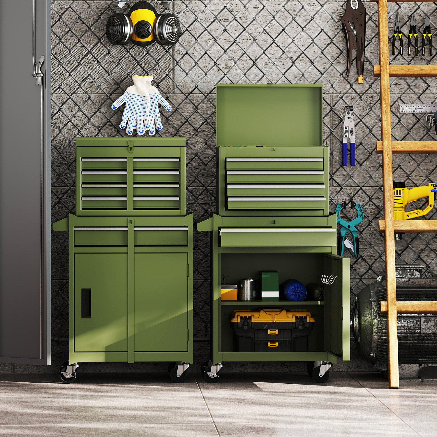 Tool Storage Cabinet with Lockable Wheels
