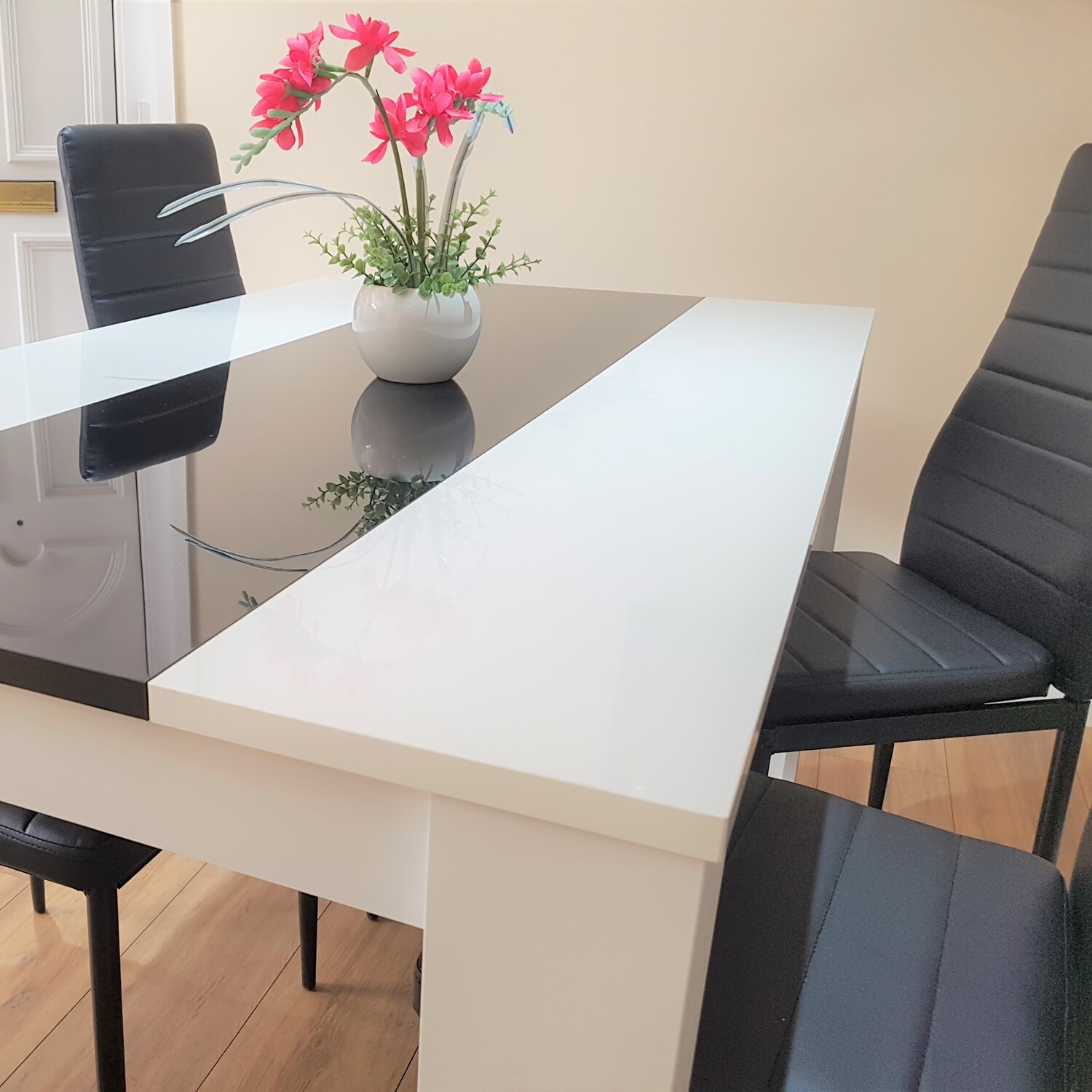 white and black modern wooden gloss dining table