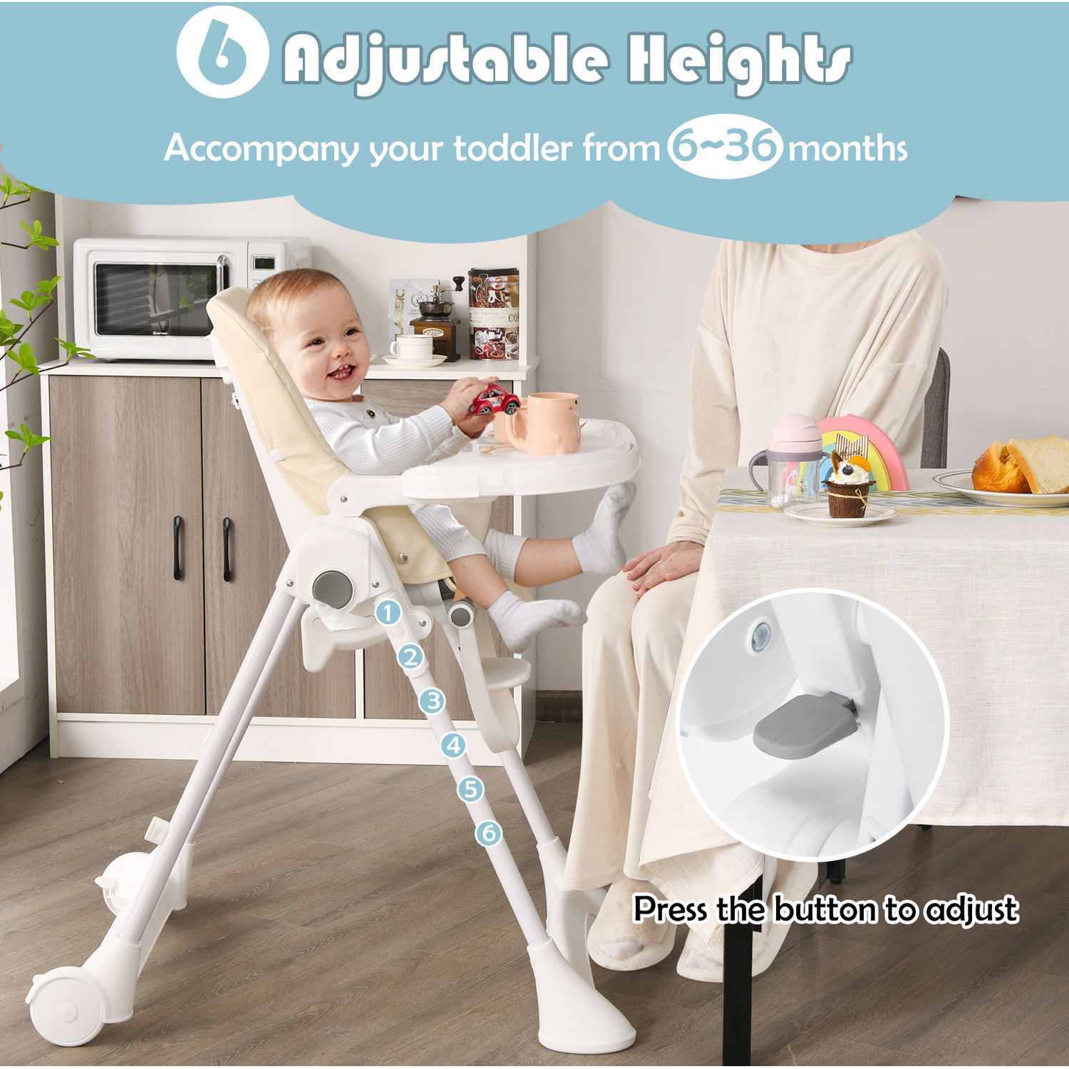 Adjustable Foldable Highchair Baby Dining Chair High Chair