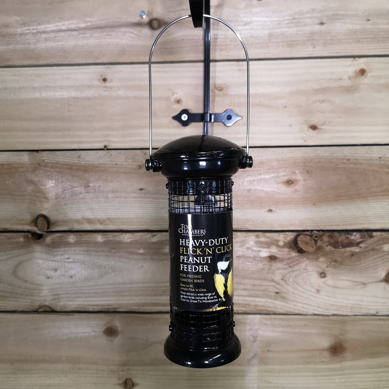 Heavy Duty Flick and Click Garden Wild Bird Hanging Black Metal Peanut ...