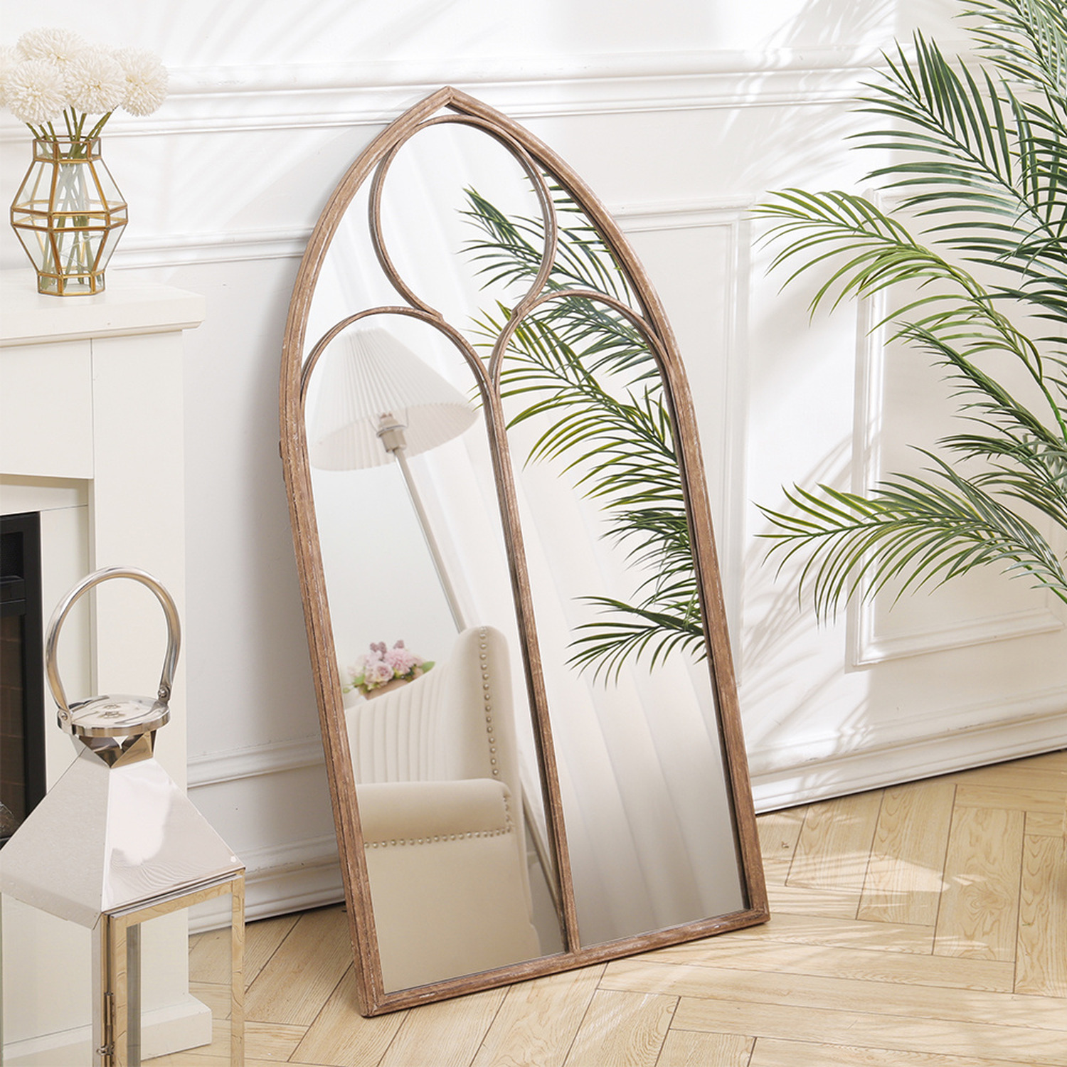 Distressed Vintage Gold Window Wall Mirror
