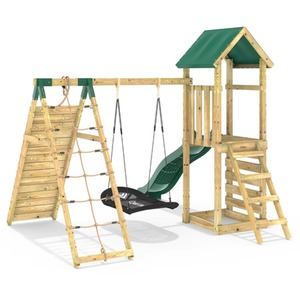 Wooden Climbing Frame with Swing, Up-and-Over Climbing Wall and Slide ...