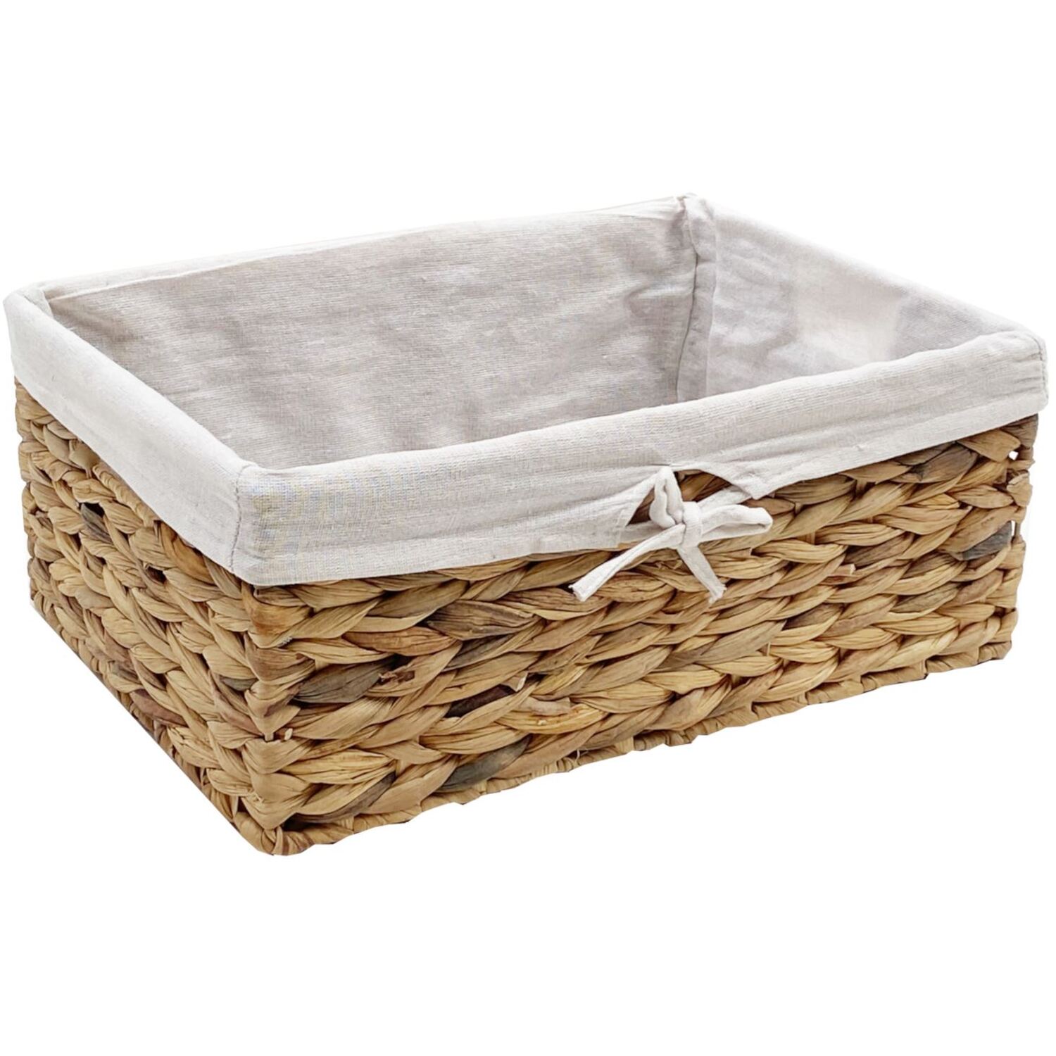 Natural Woven Water Hyacinth Deep Rectangle Basket Hamper With Lining