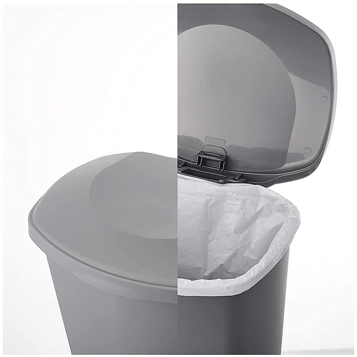 1 x Metallic Grey 50L Airtight Soft Closing Rubbish Waste Bin For Home