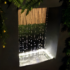 Primrose Trough Rain Effect Water Feature with Planter LED Lights Black ...