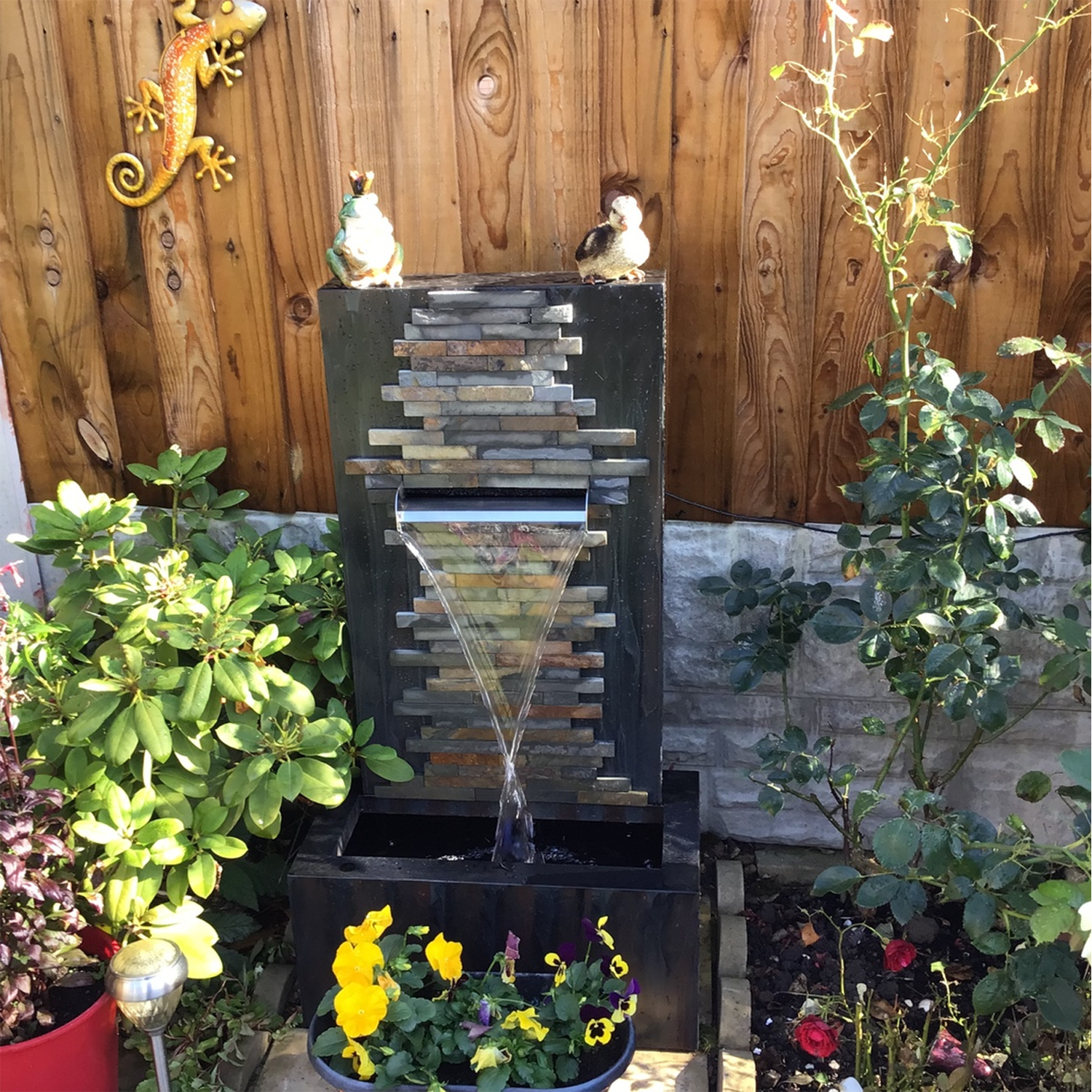 Dante Zinc and Stone Water Feature with Basin and Lights