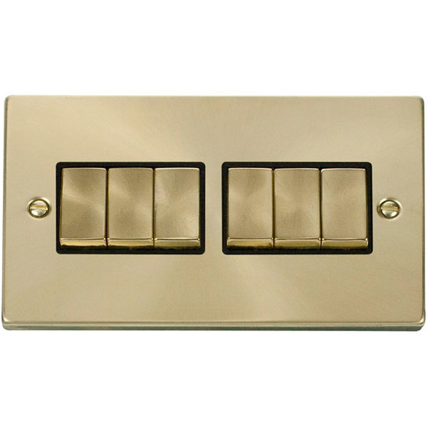 Satin Brushed Brass 10A 6 Gang 2 Way Ingot Light Switch