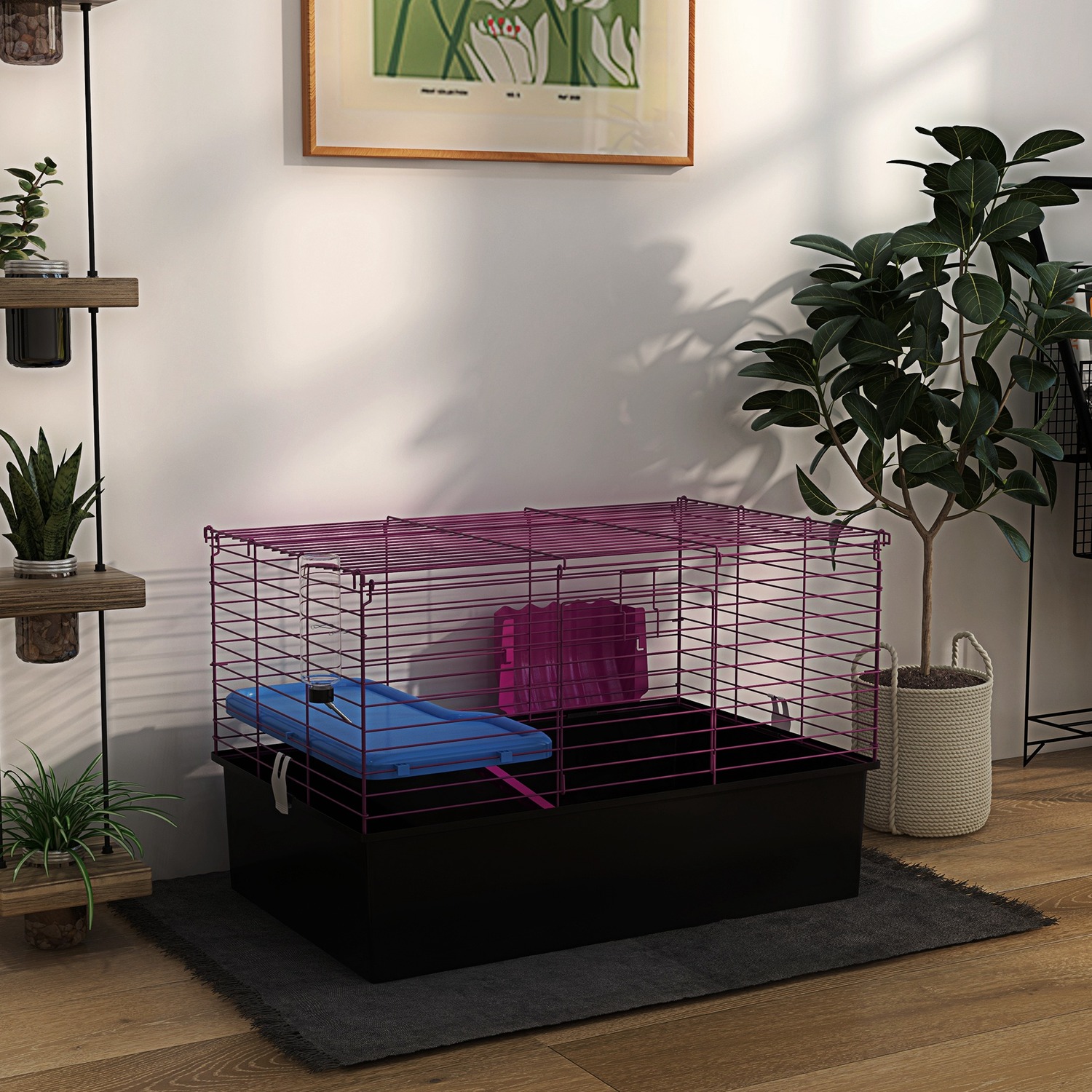 PawHut Small Animal Cage Pet Playhouse with Platform Ramp