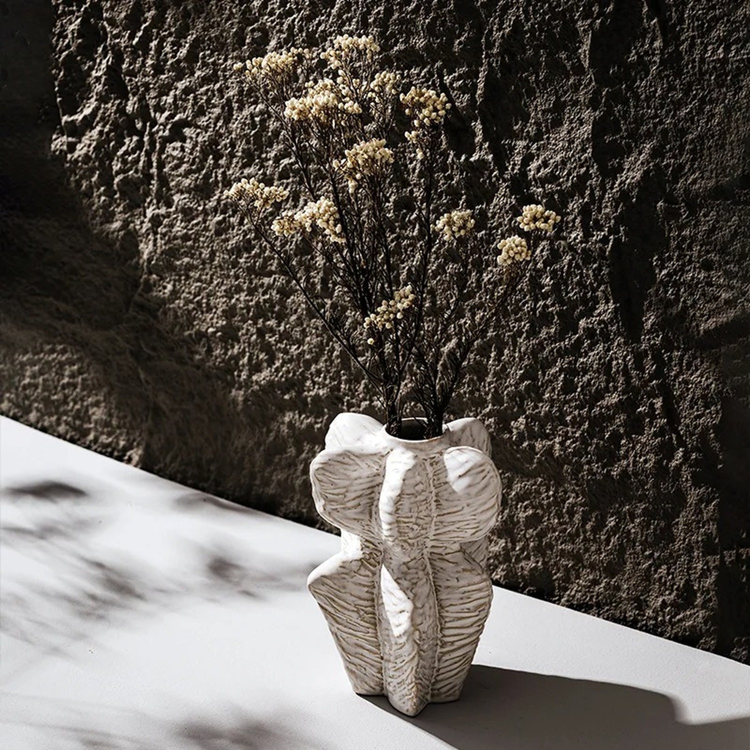 Small Abstract Ribbed Ceramic Flower Vase