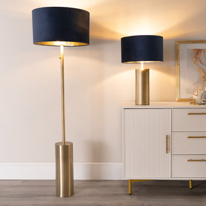 Lexy Gold Touch Table Lamp with Navy Blue Velvet with Gold Inner Shade ...