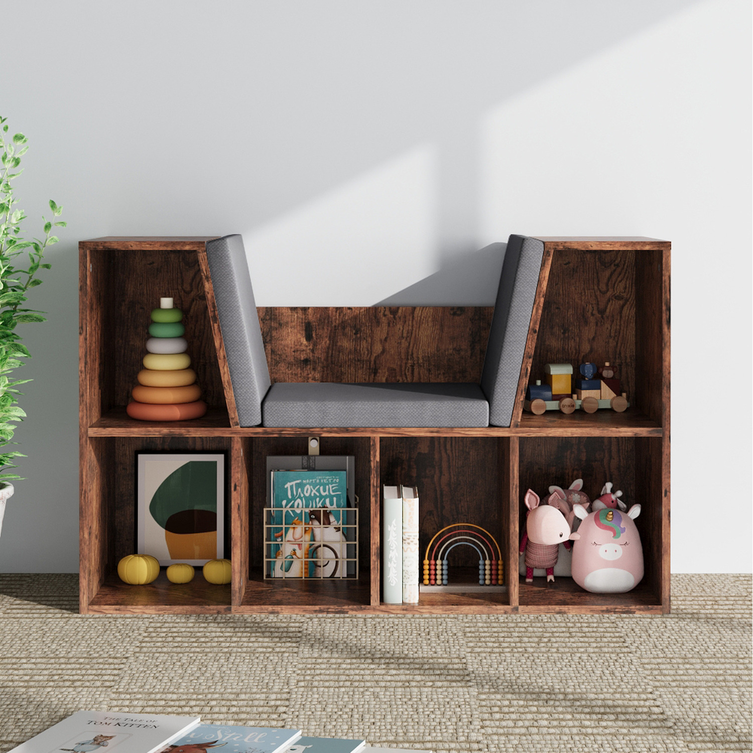 Cozy Kids Bookcase with Reading Seat