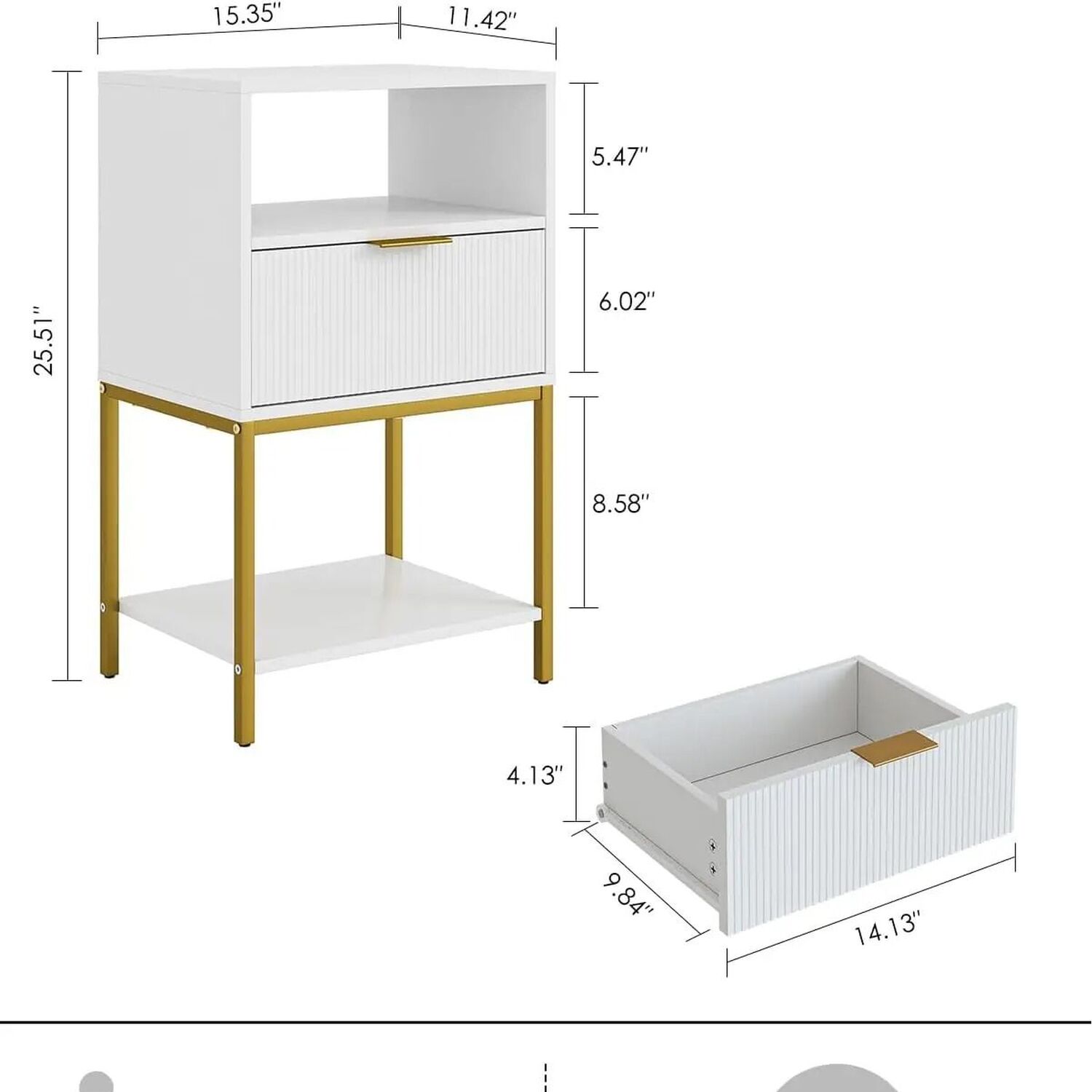 Tall Bedside Table with Gold Frame