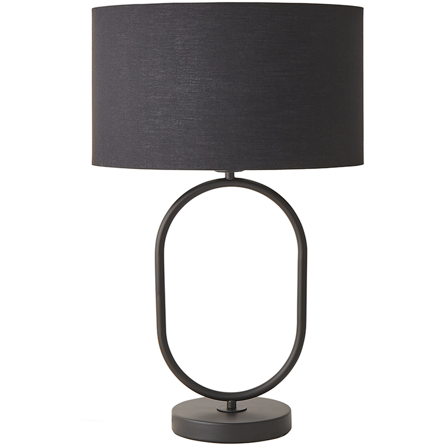 Antonia Matte Black Oval Table Lamp Fabric Drum Shade and LED Bulb
