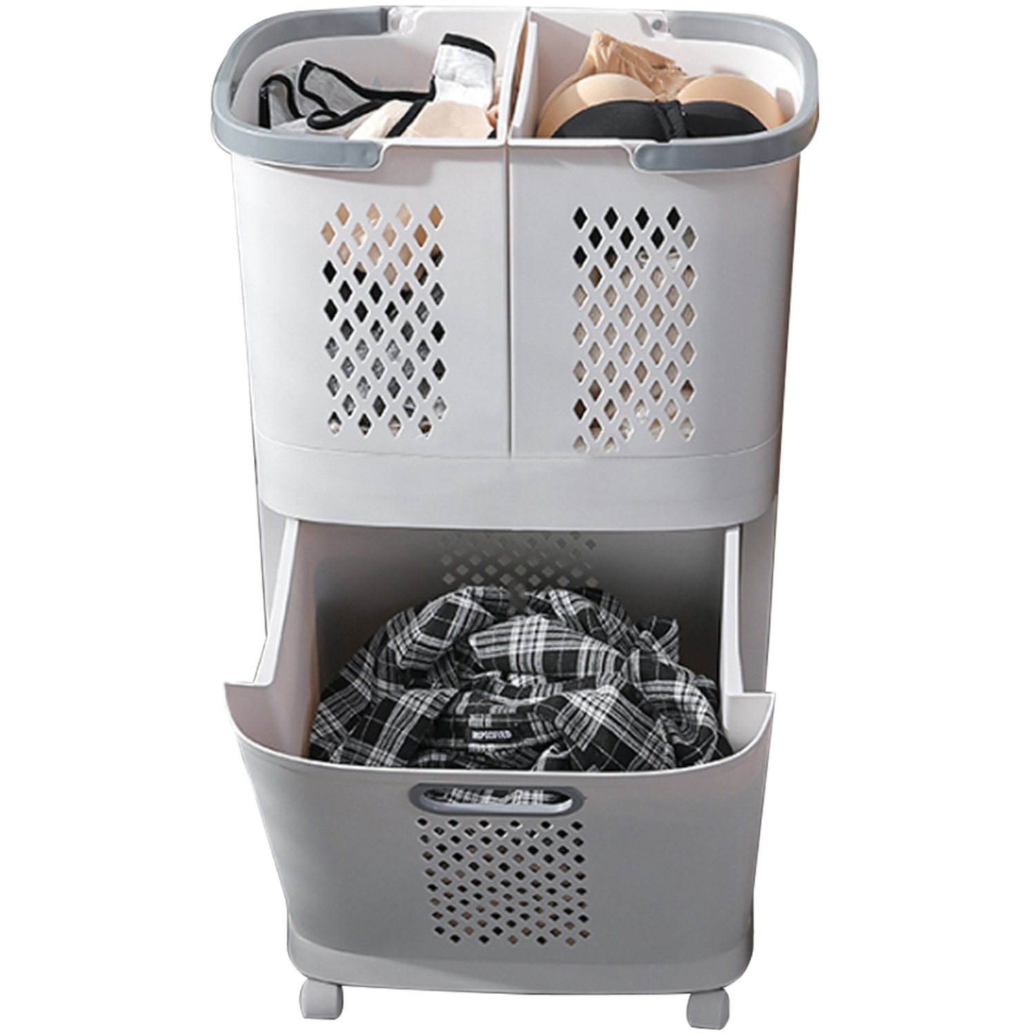 HomeScape 3 Compartment Laundry Basket with Ventilation Holes
