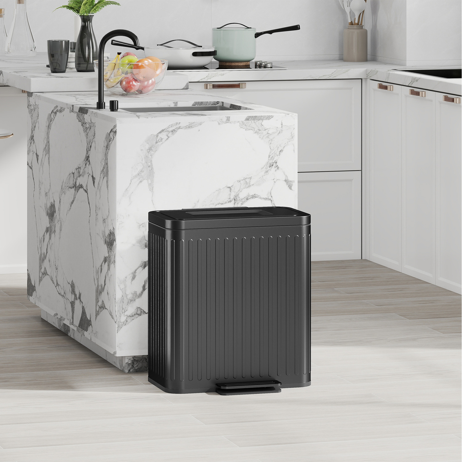HOMCOM Dual 20L Kitchen Double Bin with Soft-Close Lid