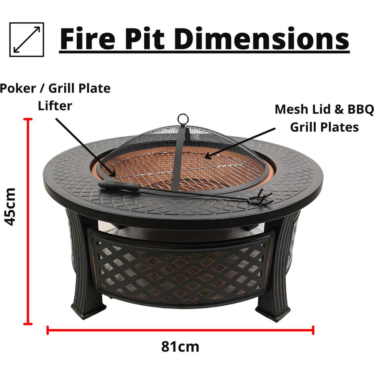 Round Garden Fire Pit BBQ Grill
