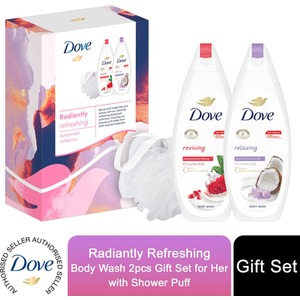 Dove Radiantly Refreshing Body Wash 2pcs Gift Set For Her with Shower Puff