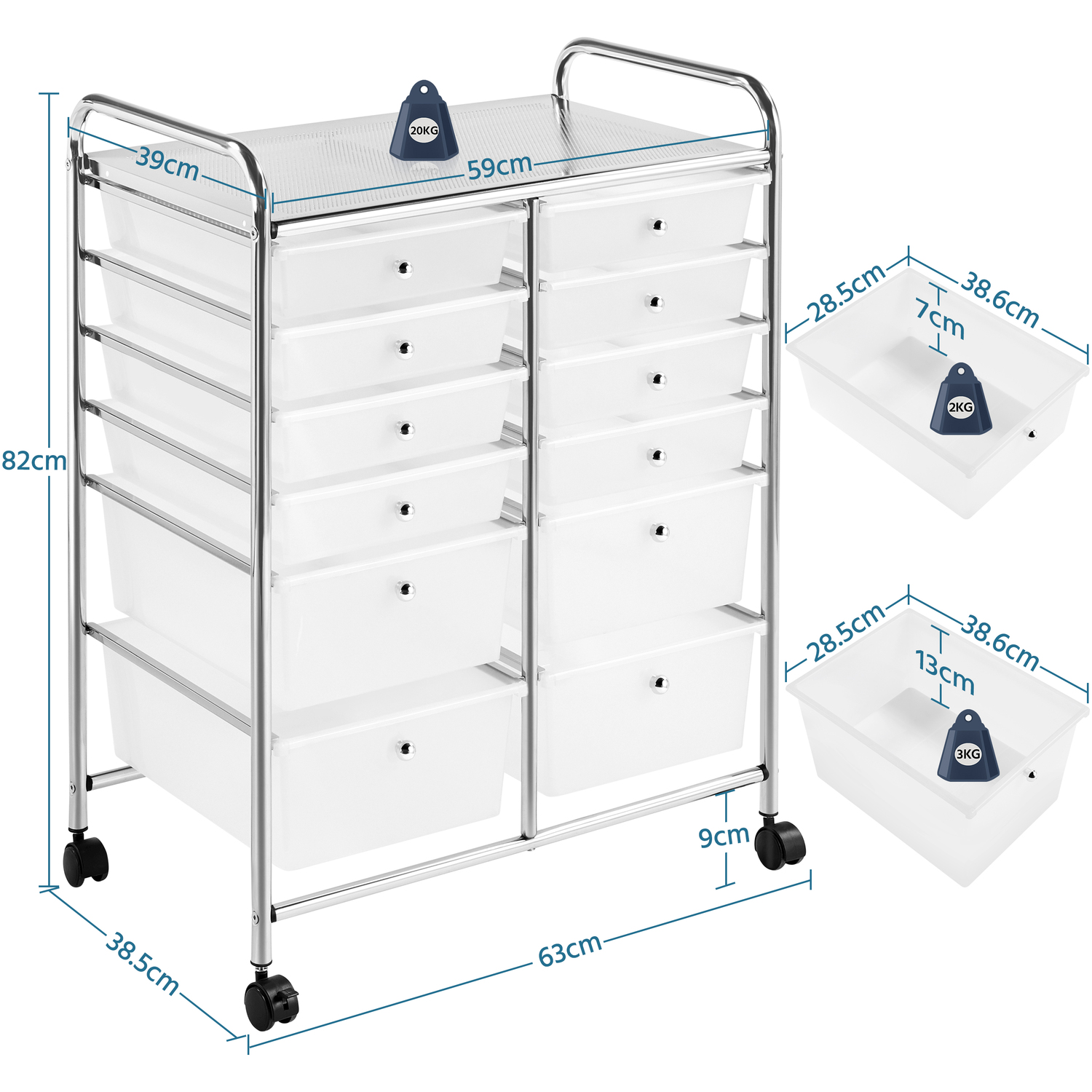 12 Drawers Rolling Storage Cart Mobile Storage Bin Trolley