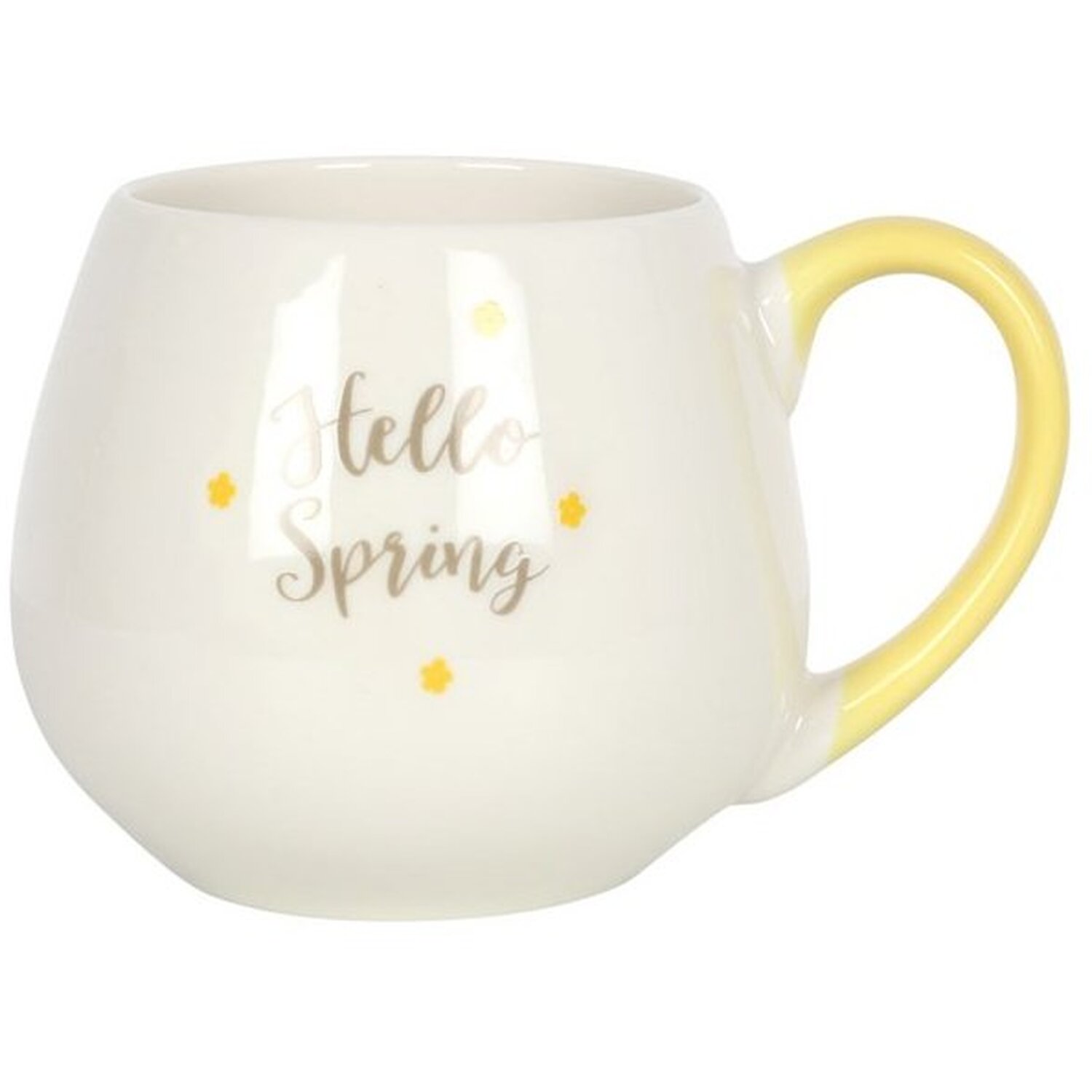 Hello Spring Rounded Mug Hello Spring Mug with Yellow Flower Details