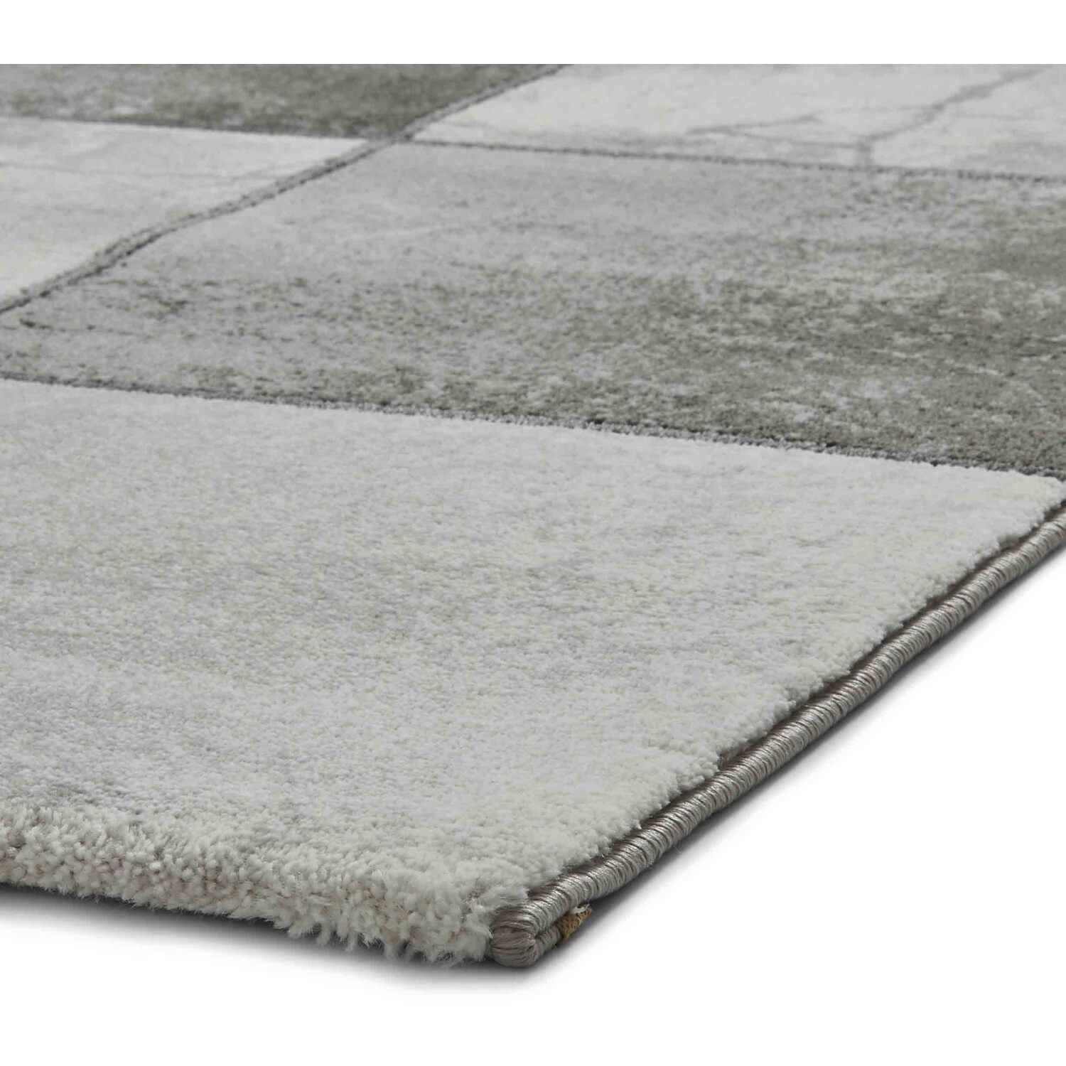 Ivory and Silver Textured Checked Area Rug